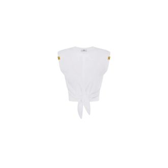 Elisabetta Franchi Femme, Tops, Blanc, Taille: 38 FR D&eacute;bardeur avec Avant