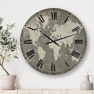 Designq Traditionelle Wanduhr Schiefer Weltkarte I Karte Gro&szlig;e Wanduhr f&uuml;r Wohnzimmer Dekor