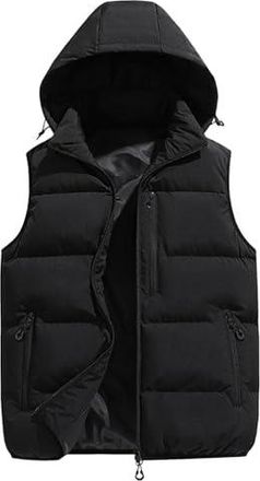 Generic Doudoune sans manches pour homme, gilet matelass&eacute; &agrave; fermeture &eacute;clair, v&ecirc;tement dhiver chaud et rembourr&eacute;, &agrave; capuche, d&eacute;contract&eacute;, amovible, noir, tail