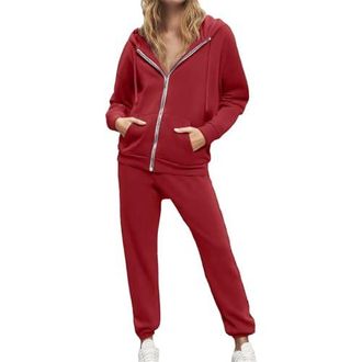 Generic Surv&ecirc;tement pour femme - Couleur unie - Manches longues - Sweat &agrave; capuche avec cordon de serrage - Sweat &agrave; capuche - Fermeture &eacute;clair - Surv&ecirc;tement de