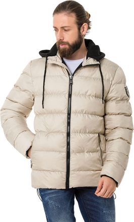Cipo & Baxx Herren Mantel CM202 Beige - Stylische Winterjacke im modernen Design mit warmem Innenfutter, abnehmbarer Kapuze und funktionalen Details f&uuml;r kalte Tag