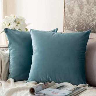 Miulee 2er Set Samt Soft Solid Dekorative Quadrat Wurf Kissenbezüge Set Kissen Fall für Sofa Schlafzimmer Blaugrün 16x16 Zoll 40x40 cm
