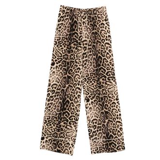 Ermanno Scervino Femme, Pantalons, Brun, Taille: 36 FR Pantalon en soie &agrave; imprim&eacute; animalier