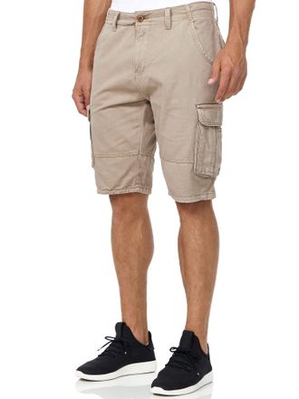 Indicode Herren Blixt Cargo Shorts mit 6 Taschen und G&uuml;rtel aus 100% Baumwolle | M&auml;nner Greige, S