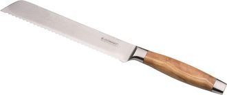 LE CREUSET Brotmesser, 20 cm 18/8 Damaststahlklinge mit Wellenschliff, Olivenholzgriff, Braun/Silber, 98000520000200