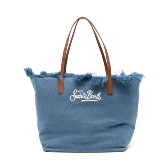 MC2 Saint Barth Baumwoll-Umh&auml;ngetasche mit gesticktem Logo - - Bags - Damen - Blau - ONE SIZE