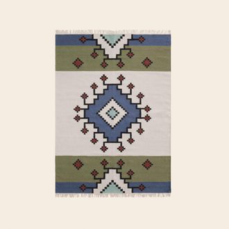 Madura Tapis De Sol Bouekri Naturel et bleu - MULTICOLORE