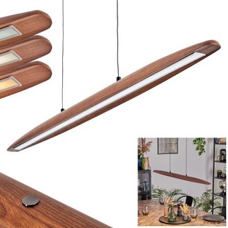 HOFSTEIN LED Pendelleuchte Fugelsta, dimmbare Pendellampe aus Metall/Holz/Kunststoff in Schwarz/Dunkelbraun/Wei&szlig;, H&auml;ngeleuchte Retro mit Holzbalken und Touchdi
