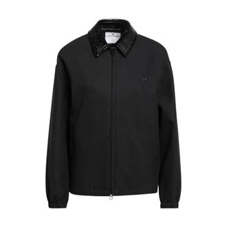 Courr&egrave;ges Bomberjacke mit Vinylkragen aus Baumwoll-Canvas - - Jackets - Damen - Schwarzk - XS