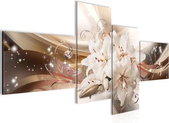 Runa Art Wandbilder Set XXL Blumen LilienWohnzimmer Schlafzimmer Beige Braun 4 Teilig - Made in Germany - 020145a