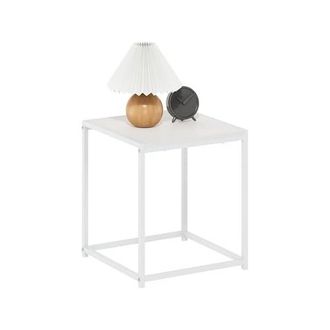 Furinno CAMNUS Table DAppoint, Table De Chevet avec Structure en Métal, Table De Nuit sans Outil, Idéale pour Le Salon Ou La Chambre, Blanc Uni