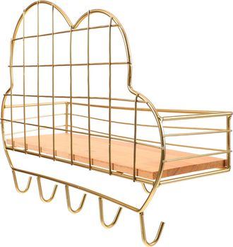 BESPORTBLE Eisen Wandregal mit Haken Wandmontiertes Aufbewahrungsregal in Gold Multifunktionales Aufbewahrungssystem f&uuml;r Wohnzimmer K&uuml;che und B&uuml;ro