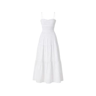 Michael Kors Femme, Robes, Blanc, Taille: 36 FR Smocked Cotton Poplin Maxi Dress