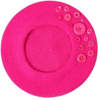 Generic B&eacute;rets en laine &agrave; faire soi-m&ecirc;me, avec boutons et perles, for femmes &eacute;l&eacute;gantes chaudes, for lhiver Pour lautomne et lhiver(Rose Red)