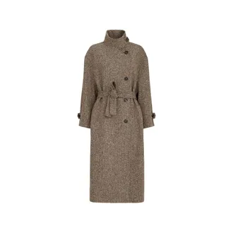 Brunello Cucinelli Sparkling Virgin Wool Chevron Belted Coat With Monili