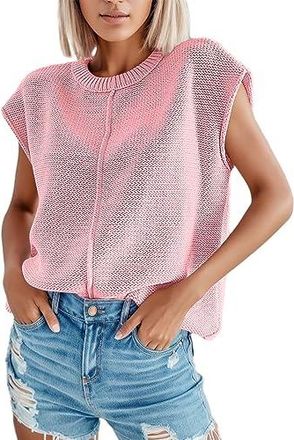 Generic Gilet sans Manche Femme Gilet Femme D&eacute;contract&eacute; Quotidien Ville Pull Uni Col Rond - Tricot Fin D&eacute;contract&eacute; pour Usage Quotidien