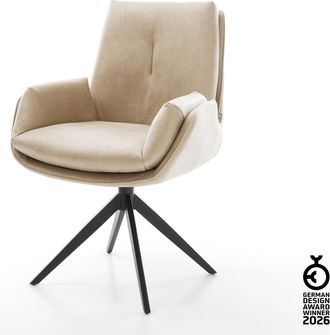 DELIFE Drehstuhl Clea-Flex Mikrofaser Beige Vintage Kreuzgestell breit Schwarz 360&deg; drehbar Wippfunktion, Esszimmerst&uuml;hle