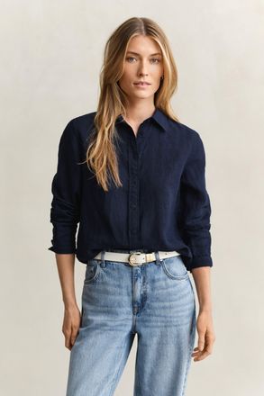 GANT Damen Regular Fit Leinen Bluse (46) EVENING Blau