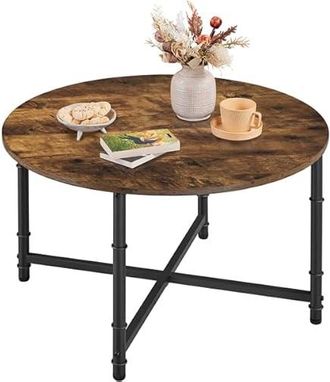 Yaheetech Table Basse Ronde en Bois Table de Salon Structure en m&eacute;tal Table de canap&eacute; avec Plateau d&eacute;pissage Style Vintage