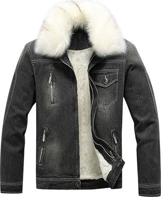 Generic Veste en jean homme doubl&eacute;e polaire &eacute;paisse, col en fausse fourrure, fermeture &eacute;clair, style trucker, veste western d&eacute;contract&eacute;e et chaude pour lautom