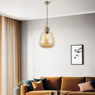 Opviq Antique Lacquer Chandelier, Metal Body, &Oslash;30 cm Glass Cap, Adjustable Height 50-196 cm, E27 Socket, Elegant Lighting for Home Decor, IP20 Rated