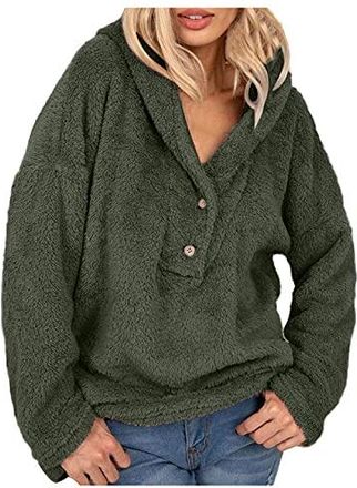 Generic 2026 Nouveau sweat-shirt &agrave; capuche de couleur unie pour femme d&eacute;contract&eacute; pull &eacute;pais pull chaud &agrave; manches longues chemisier haut, vert militaire, XXL