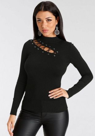Melrose Stehkragenpullover feminine Passform mit Zier-Schn&uuml;rung