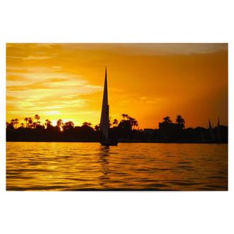 artboxONE Poster 30x20 cm Reise Segler im Sonnenuntergang hochwertiger Design Kunstdruck - Bild Nil Blauer Nil Boot