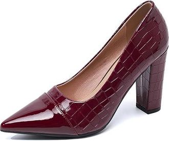 Generic Escarpins classiques &agrave; bout pointu pour femme - Motif &eacute;cossais - Talons hauts - &Agrave; enfiler - Pour le bureau, les f&ecirc;tes, rouge vin, 40.5 EU