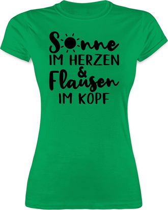 Shirtracer Shirt Damen - Spr&uuml;che Statement mit Spruch - Sonne im Herzen und Flausen im Kopf - schwarz - XL - Gr&uuml;n - spruchshirts sprueche t-Shirts Spruchshirt sp