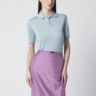 Gucci Hellblaues Polohemd aus Kaschmir und Seide