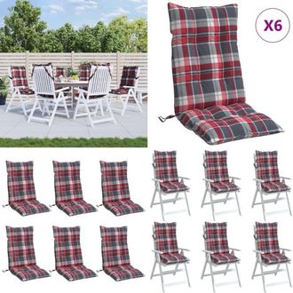 vidaXL Hochlehner-Auflagen 6 Stk. Rotes Karomuster Oxford-Gewebe - Hochlehner Auflagen - Gartenstuhlkissen - Oxford Stoff - Wasserabweisend - Balkon Deko