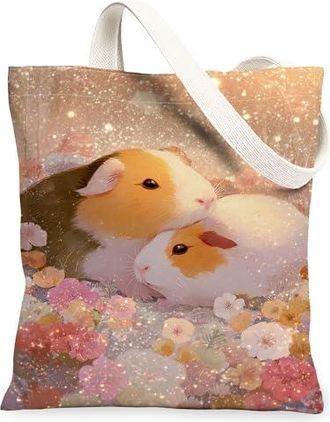 Generic Sacs fourre-tout en toile motif floral cochon dInde, sacs d&eacute;picerie r&eacute;utilisables, l&eacute;gers et lavables avec bandouli&egrave;re, multicolore, 13x15 Inch