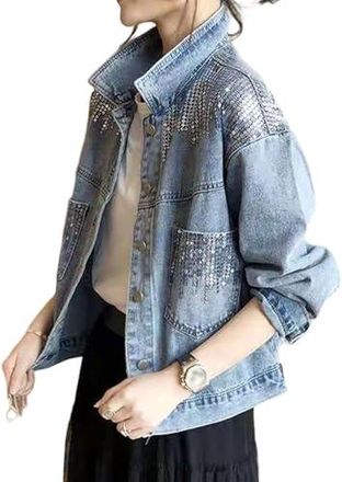 Generic Veste en jean surdimensionn&eacute;e pour femme - Coupe ample - Tendance - Manches longues - Streetwear, bleu, XL