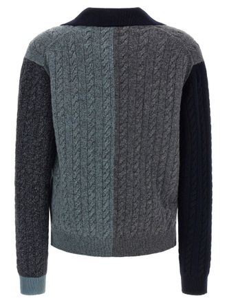 Ferragamo Color-Block Braided Virgin Wool Sweater - Gray