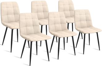 IDMarket 6er-Set Esszimmerst&uuml;hle Mila aus beigem Samt