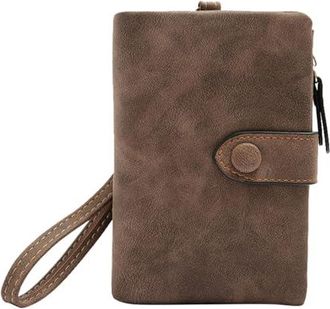 Generic Petit portefeuille &agrave; deux volets en cuir pour femme avec dragonne et emplacements pour cartes, fen&ecirc;tre pour carte didentit&eacute;, fermeture &eacute;clair, message