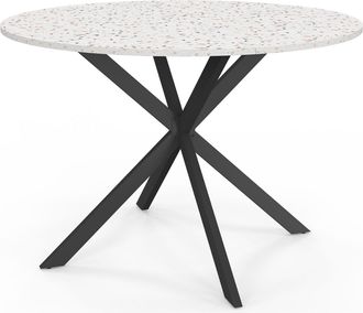 IDMarket Esstisch Alix rund 6 Personen Fuß Spinne schwarz Tischplatte Terrasseneffekt Simone 110 cm