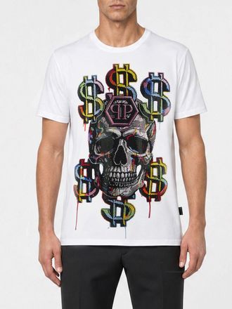 Philipp Plein Baumwoll-T-Shirt mit strassverziertem Totenkopf- und Logo-Print