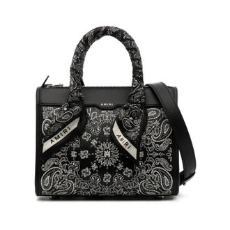 Amiri Schwarze Lederhandtasche mit Bandana-Druck - - Bags - Damen - Schwarzk - ONE SIZE