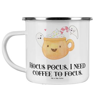 Mr. & Mrs. Panda Camping Emaille Tasse Kaffee Gespenst - Geschenk, Dekoration, Martinssingen, Deko, Pumpkin spiced Latte, Emaille Tassen, Emaille