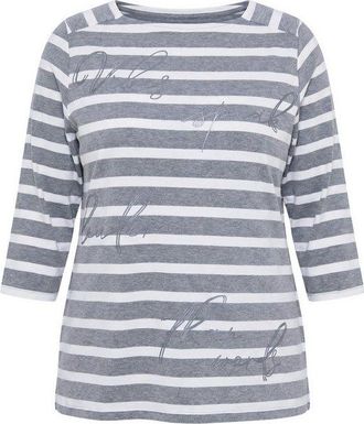 Ulla Popken T-Shirt Shirt Streifen Oversized Carr&eacute;-Ausschnitt 3/4-Arm