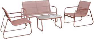Sweeek Salon de jardin terracotta NOTO acier. 4 places. un canap&eacute;. une table. deux fauteuils textilene