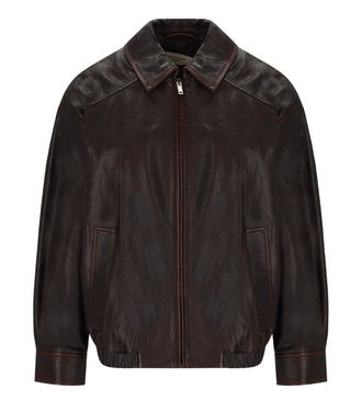 Weekend by Max Mara VESTE EN CUIR COSE MARRON MAX MARA WEEKEND