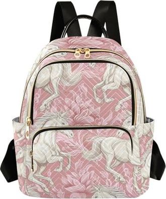 Mnsruu Mini sac à dos pour femme, motif cheval blanc, rose, licorne, petit sac à dos tendance pour femme, sac à dos décontracté, Multi390, S