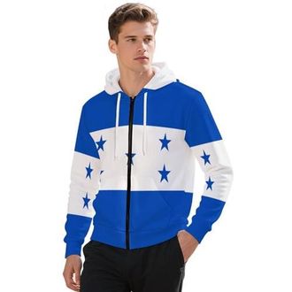 Generic Veste &Agrave; Capuche Homme Enti&egrave;rement Zipp&eacute;e Honduras Imprim&eacute; Drapeau L&eacute;ger Respirant Coupe-Vent Veste D&eacute;contract&eacute;e Style Patriotique Streetwear Sweat-Shi