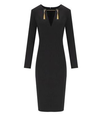 Elisabetta Franchi ROBE FOURREAU AVEC GLANDS NOIRE ELISABETTA FRANCHI