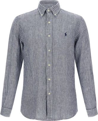 Polo Ralph Lauren Homme, Chemises, Bleu, Taille: S Custom Fit Striped Linen Shirt