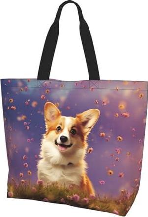 Generic Corgi Sac Fourre-Tout Pliable Sacs D&eacute;contract&eacute; Sac A Main Femmes Pour Gym Quotidienne Shopping