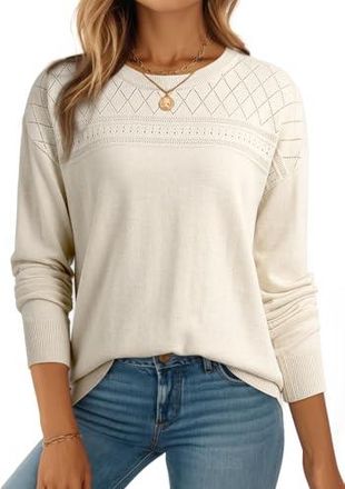 Dokotoo Pull Femme Chic et Elegant Pulls en M&eacute;lange de Cachemire Tricot&eacute; Chaud Sweat &agrave; Col Rond et Manches Longues Pullover L&eacute;ger Automne Hiver Mode Haut, Bla